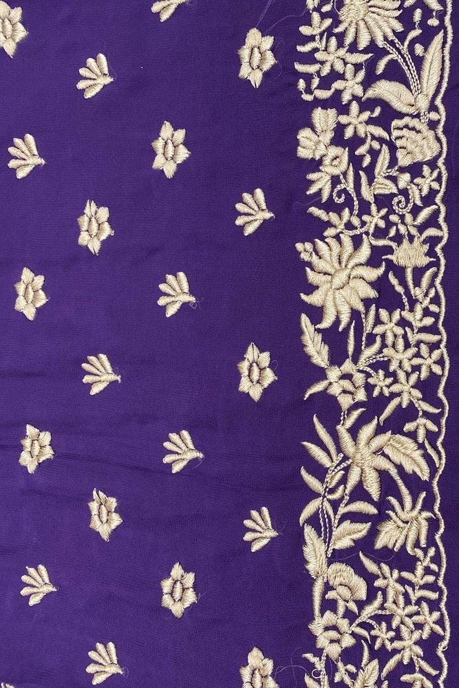 Purple Crepe Parsi Embroidery Saree, With Unstitch Blouse – Saarang Sarees